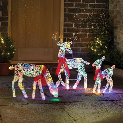 3-Piece Light-Up Reindeer Family - Multicoloured LED Christmas Display ...