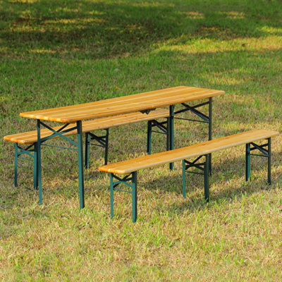 3-Piece Natural Garden Foldable Wooden Table Bench Furniture Set ...
