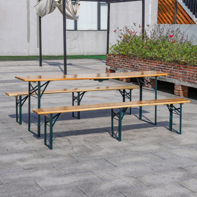 3-Piece Natural Garden Foldable Wooden Table Bench Furniture Set ...
