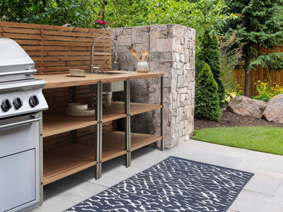 3 Piece Outdoor Kitchen Set with Sink IVREA Brown/ Silver Certified ...