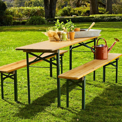3-Piece Outdoor Natural Garden Foldable Wooden Table Bench Furniture ...
