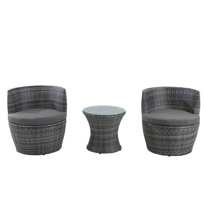 3-Piece Outdoor Rattan Bistro Set, Garden Wicker Structure Furniture ...