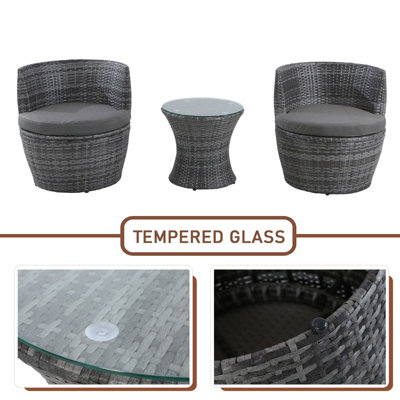 3-Piece Outdoor Rattan Bistro Set, Garden Wicker Structure Furniture ...