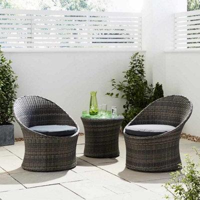 3 Piece Rattan Bistro Garden Egg Set Grey