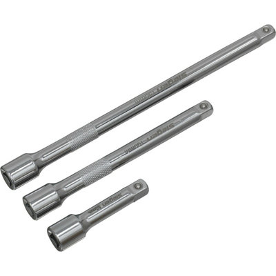 3 Piece Steel Extension Bar Set - 1/4" Sq Drive - Spring-Ball Socket ...