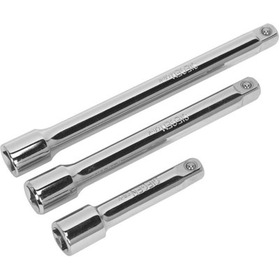3 Piece Steel Extension Bar Set - 3/8" Sq Drive - Spring-Ball Socket ...