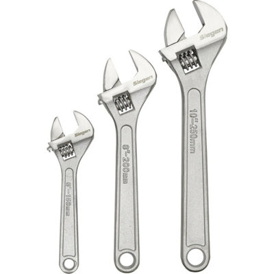 3 Piece Wrench Set - Three Adjustable Steel Wrenches - 150mm 200mm and ...
