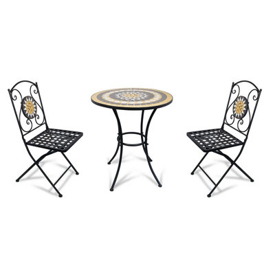 3 Piece Yellow Mosaic Bistro Set - Stylish Cast-Iron Indoor Outdoor ...