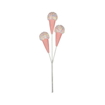 3 Pink Sprinkle Ice Cream Cone Christmas Spray