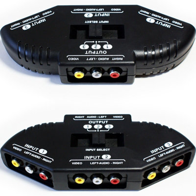 3 Port Way 3RCA Manual AV Switch Box Composite Video Phono Distribution ...