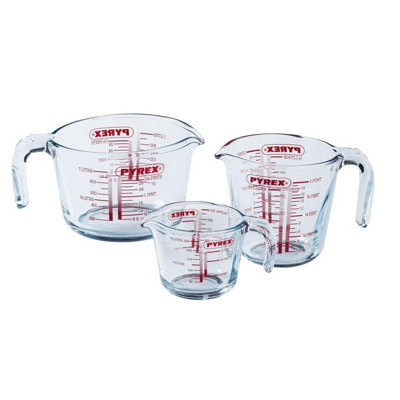 3 Pyrex Glass Measuring Jug Set 0.25L 0.5L & 1L Classic Kitchen ...