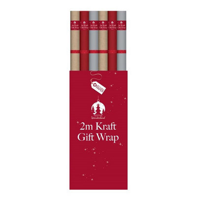 3 ROLLS COLOURED KRAFT WRAPPING PAPER CHRISTMAS GIFT WRAP SILVER RED ...