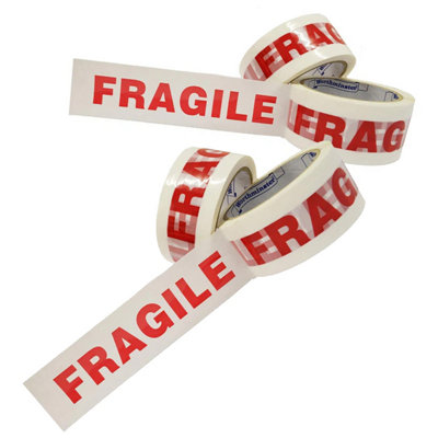 3 Rolls of Fragile Printed 50mm x 66m Strong Sticky Packaging Parcel ...