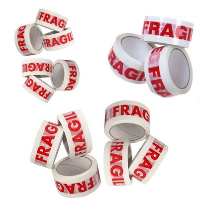 3 Rolls of Fragile Printed 50mm x 66m Strong Sticky Packaging Parcel Tapes