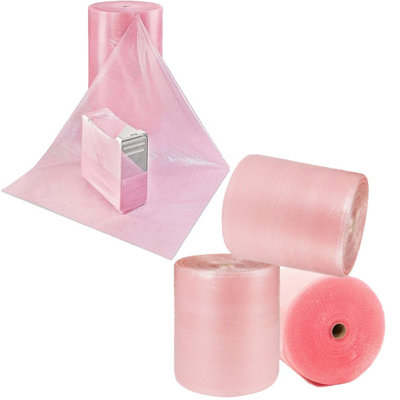 3 Rolls x 500mmx100m Protective Pink Anti Static Bubble Wrap Rolls
