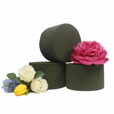 3 Round Floral Foam Blocks Green Cylinder Wet Foam Discs 8cm x 5cm