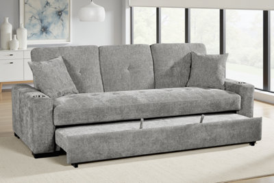 3 Seater Sofa Bed in Light Grey Chenille Fabric Sofabed