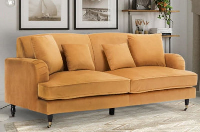 3 Seater Sofa in Gold Soft Velvet Upholstery