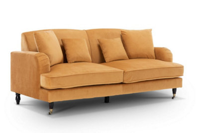 3 Seater Sofa in Gold Soft Velvet Upholstery
