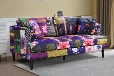 3 Seater Sofa in Multicolour Patchwork Fabric