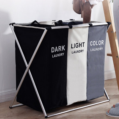 3 Section Foldable Laundry Basket Laundry Hamper Clothes Sorter Toys ...