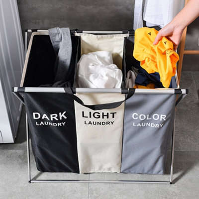 3 Section Foldable Laundry Basket Laundry Hamper Clothes Sorter Toys ...