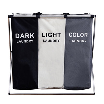 3 Section Foldable Laundry Basket Laundry Hamper Clothes Sorter Toys ...