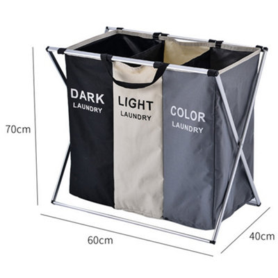 3 Section Foldable Laundry Basket Laundry Hamper Clothes Sorter Toys ...