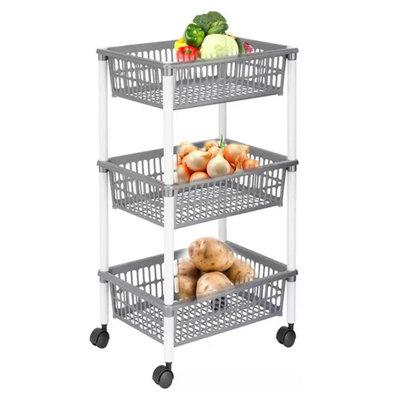 3 Sets Fruit, Veg, Onion & Potatoes Grey Plastic Trolley Basket On ...