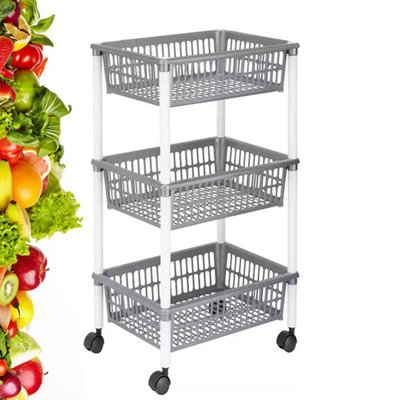 3 Sets Fruit, Veg, Onion & Potatoes Grey Plastic Trolley Basket On ...