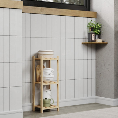 3 Shelf Narrow Slatted Storage Unit, Solid Pine Wood, Natural Sanded