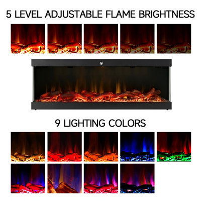 3 Side Electric Fire Wall Mounted or Recessed Fireplace with Remote ...