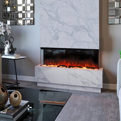 3 sided Electric Fireplace, Artificial Wood and Crystal Stone flame ...