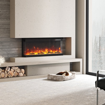 3 sided Electric Fireplace, Artificial Wood and Crystal Stone flame ...