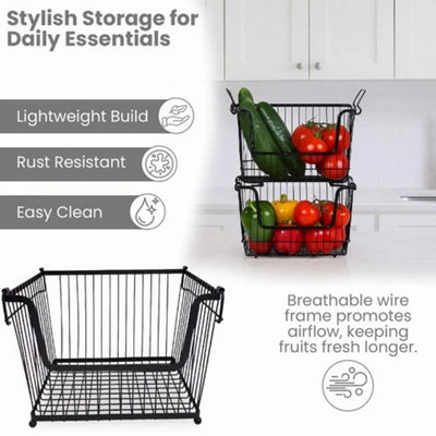 3 Stackable Wire Basket for Kitchen Fruits and Vegetables