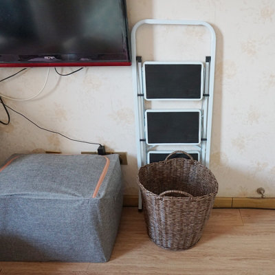 3 Step Ladder Folding Stool Non Slip Tread Heavy Duty Steel Foldable ...