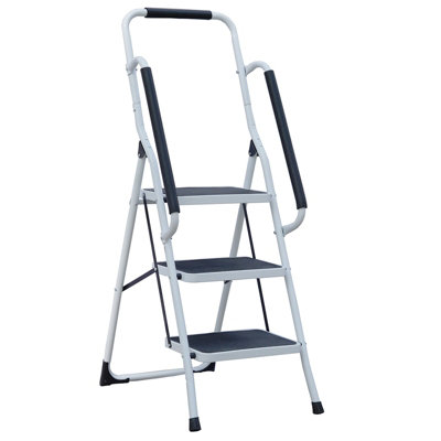 3 Step Ladder Folding Stool Non Slip Tread Steel Foldable Home DIY With ...