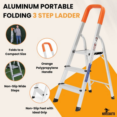 3 Step Ladder, Portable Folding Aluminium Step Ladders 88cm High ...