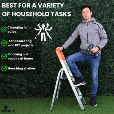 3 Step Ladder, Portable Folding Aluminium Step Ladders 88cm High ...