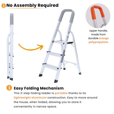 3 Step Ladder, Portable Folding Aluminium Step Ladders 88cm High ...