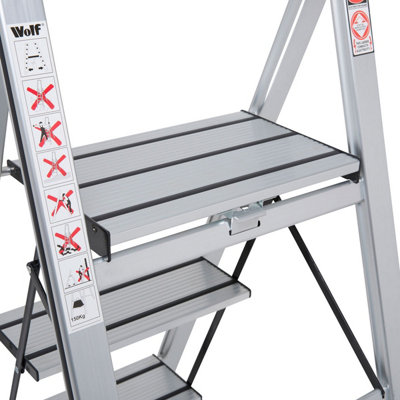 3 Step Ladder Wolf Slimline, Anti Slip, Folding, Aluminium Steps, 150KG ...