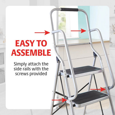 3-STEP SAFETY STEP LADDER, SILVER LADDER WITH STEEL FRAME, HANDRAILS ...
