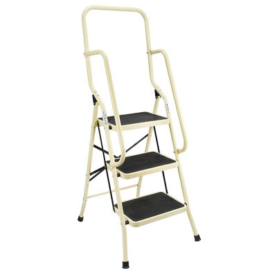 3 Step Safety Stepladder - Foldable Non-Slip Tread Ladder with Safety ...