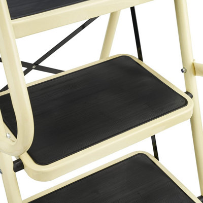 3 Step Safety Stepladder - Foldable Non-Slip Tread Ladder with Safety ...