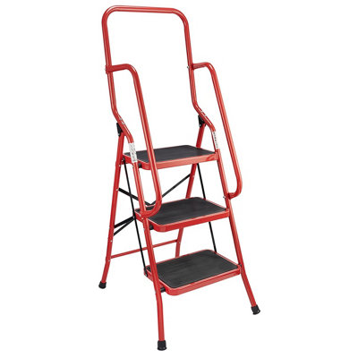 3 Step Safety Stepladder - Foldable Non-Slip Tread Ladder with Safety ...