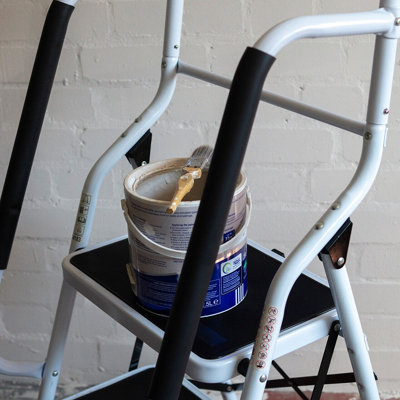 3 Step Safety Stepladder - White Foldable Ladder with Wide Non-Slip ...