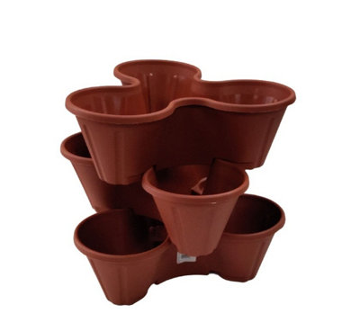 3 TERRACOTTA STRAWBERRY TRIO PLANTER FLOWER POT STACKABLE PLASTIC PATIO ...