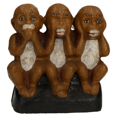 3 Three Wise Monkeys Chimps Ornament Figure Statue Cast Iron Hear Speak ...