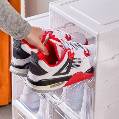 3 Tier 3 Compartment White Stackable Foldable Shoe Storage Box Unit for ...