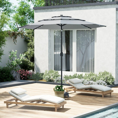3 Tier 3m Metal Parasol with Solar Lights No Base Patio Umbrella with ...